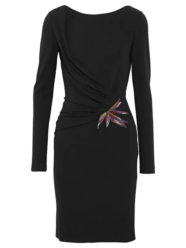 Emilio Pucci Embellished Ruched Jersey Mini Dress - Black