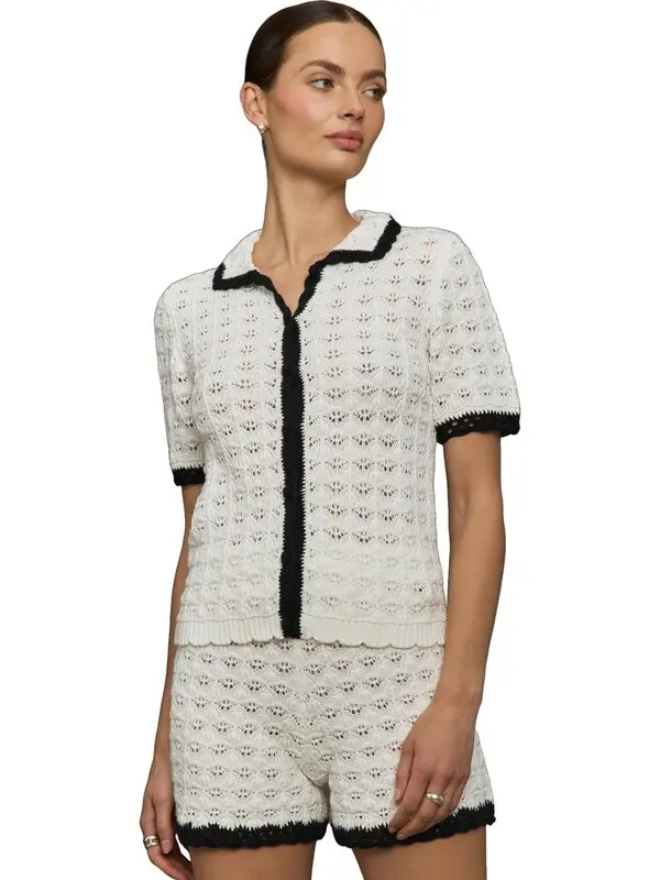 Carbon38 Crochet Button-front Top - White/black