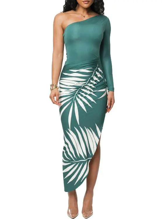 JLUXLABEL Printed One-shoulder Maxi Dress - Green