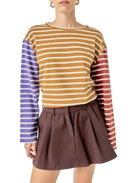 English Factory Striped Colorblock Top - Copper Multi