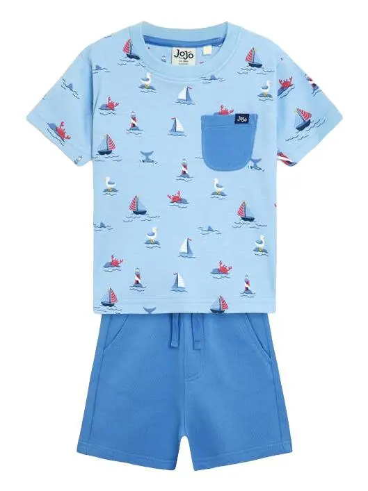 JOJO MAMAN BEBE Boat Print Cotton T-shirt & Shorts Set - Blue