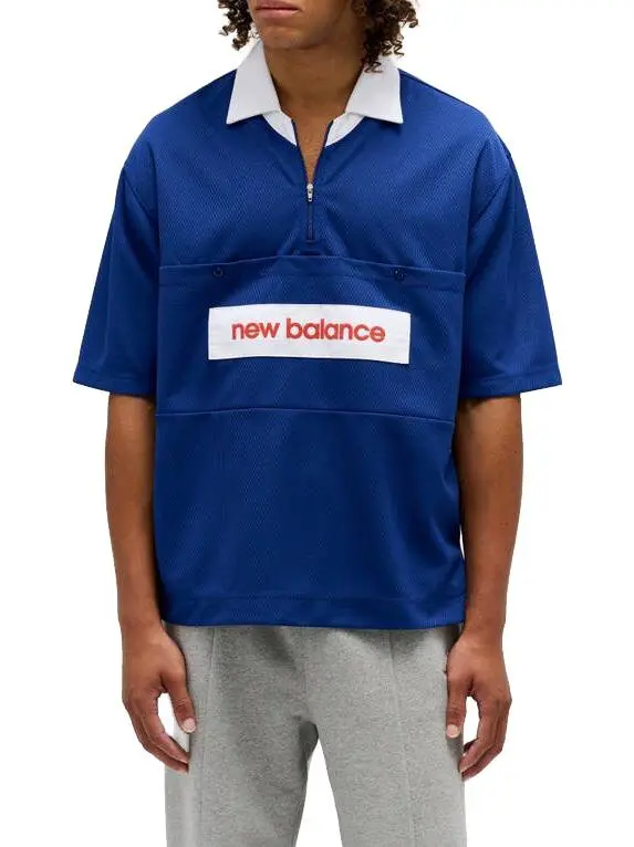 NEW BALANCE Made In Usa Relaxed Mesh Zip Polo - Inkwell