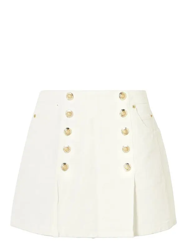 Balmain Embellished Pleated Cotton-canvas Mini Skirt - Cream