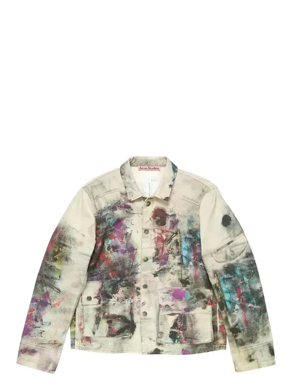 Acne Studios Paint-splattered Denim Trucker Jacket - Neutrals