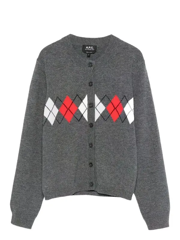A.p.c. Argyle Wool Cardigan - Grey