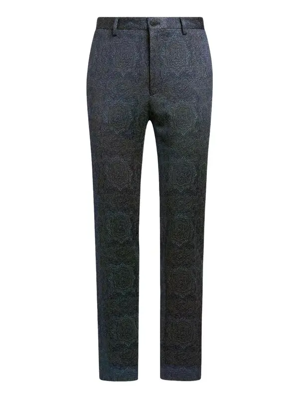 Etro Patterned-jacquard Tailored Trousers - Blue