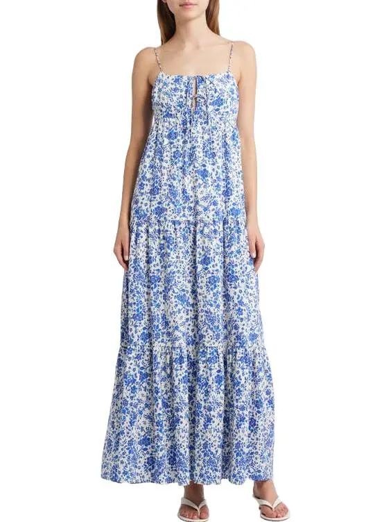 Rails Mica Print Cotton Blend Tiered Maxi Sundress - Blue Marguerite