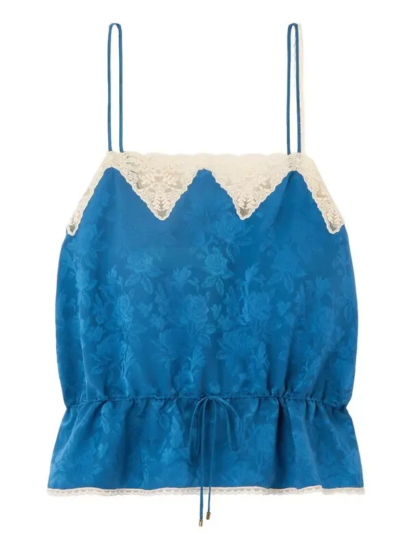 Chloé Lace-trimmed Silk-jacquard Camisole - Blue