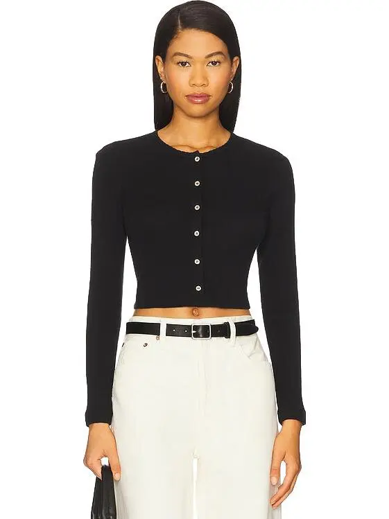 LESET Pointelle Crop Cardigan - Black