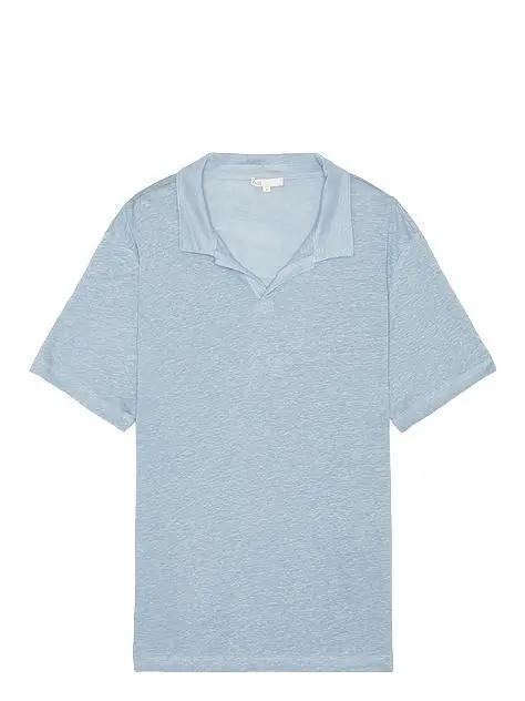 Onia Shaun Linen Polo In Blue - Dusty Blue