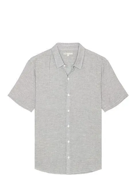 Onia Jack Air Linen Shirt In Grey - Deep Navy & White