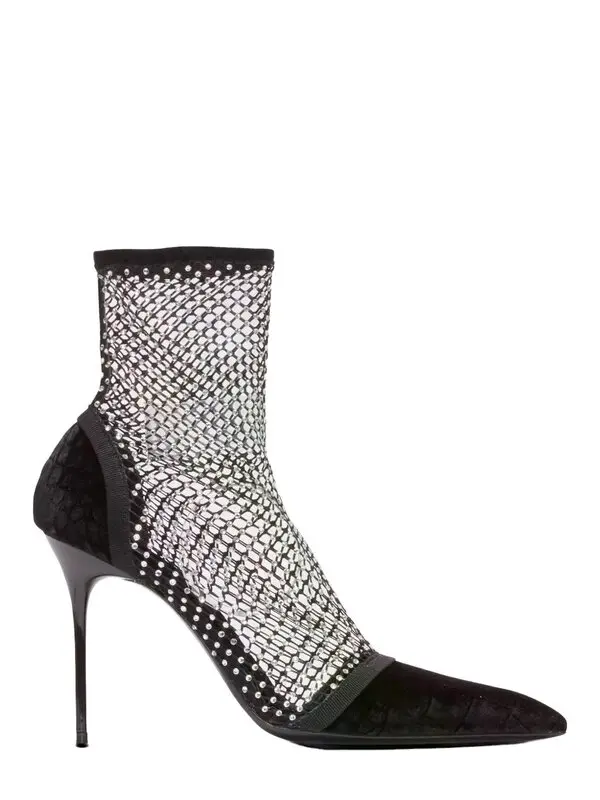 Balmain Rhinestone-embellished Mesh Ankle Boots - Black