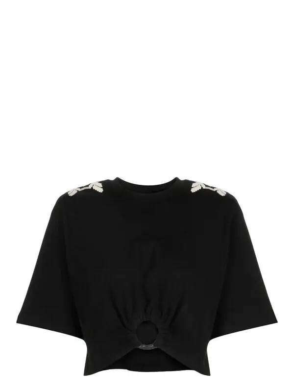 Johanna Ortiz Ensenada Embroidered Cropped T-shirt - Black