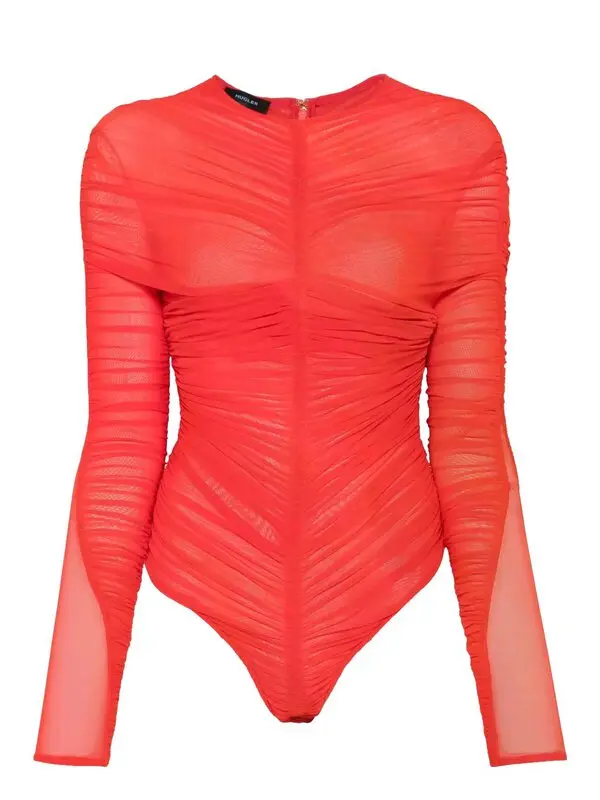 MUGLER Ruched Bodysuit - Red