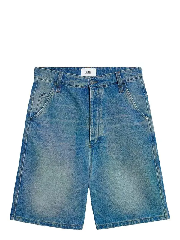 AMI Paris Alex Wide-leg Denim Shorts - Blue