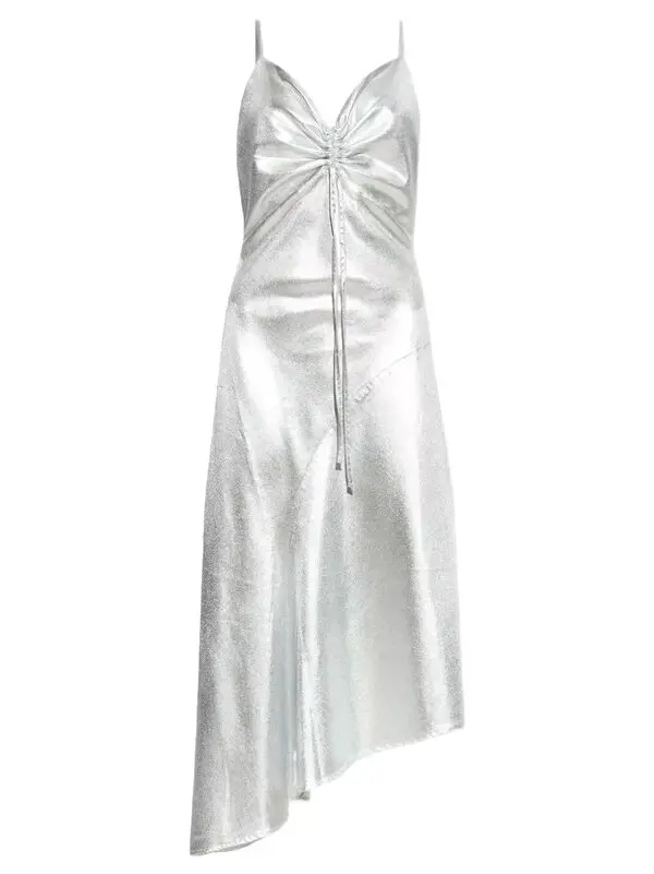 ALLSAINTS Metallic Ruched Slip Dress - Silver