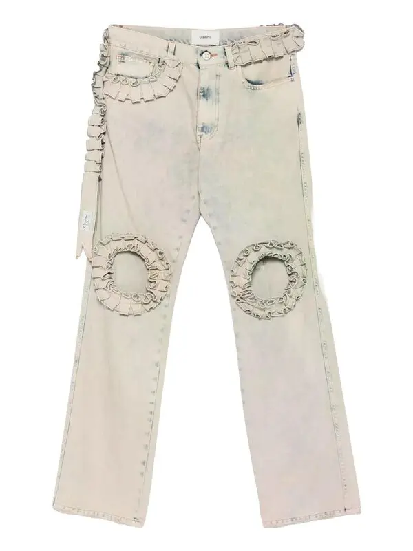 Coperni Ruffle-detail Boyfriend Jeans - Neutrals