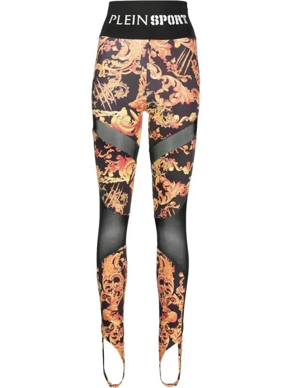PLEIN SPORT Baroque-print Cotton Leggings - Black