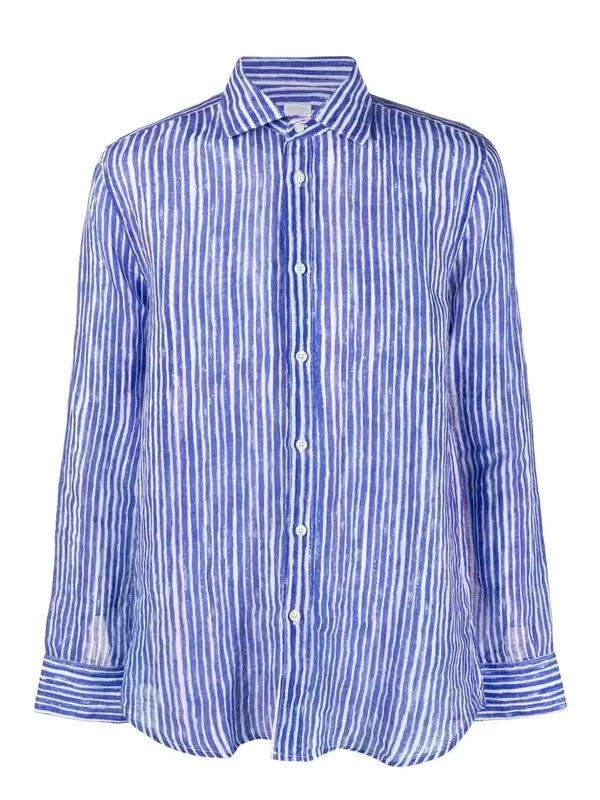 120% Lino Stripe-print Linen Shirt - Blue