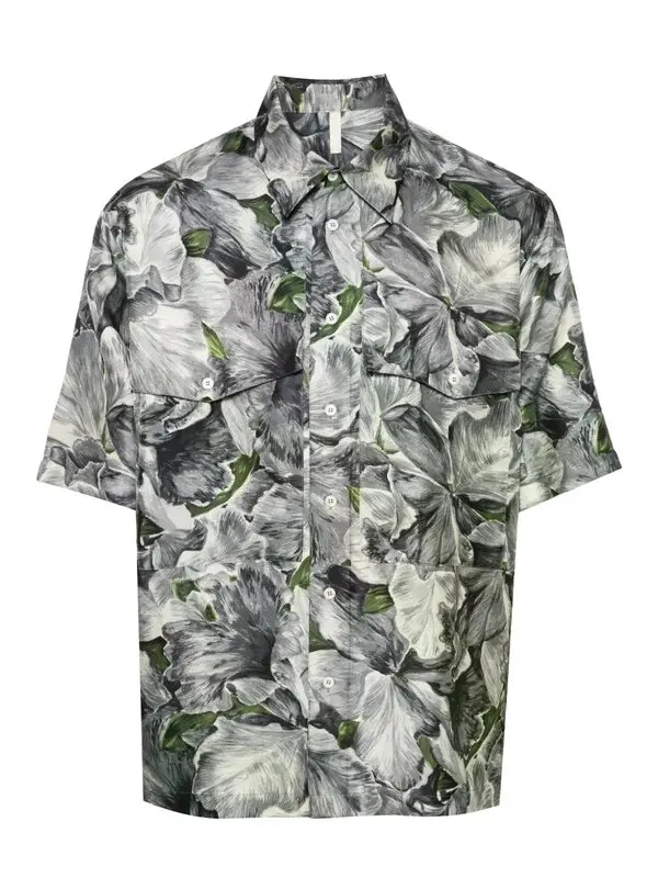 SUNFLOWER Floral-print Bowling Shirt - Grey
