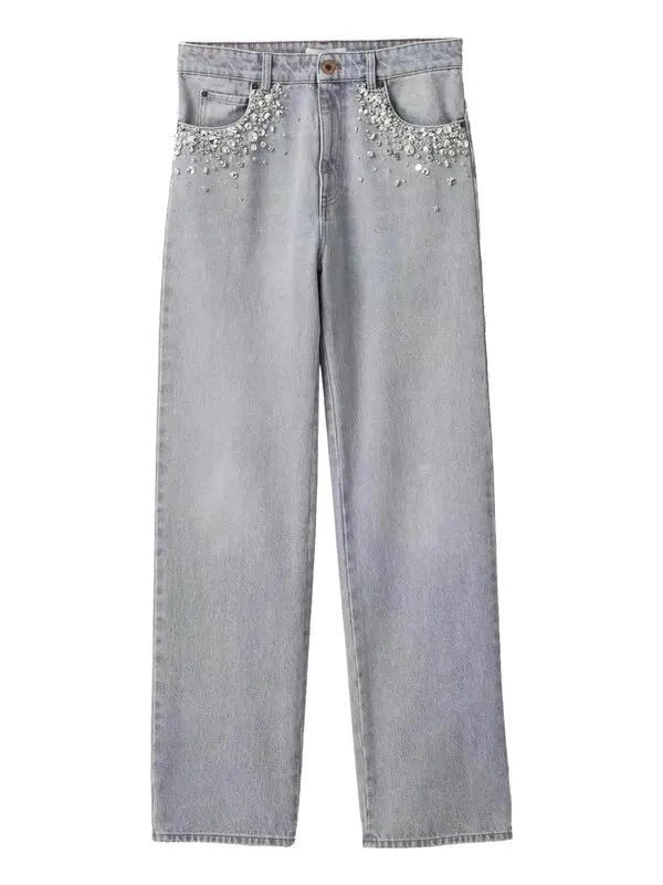 Miu Miu Embellished Straight-leg Jeans - Grey