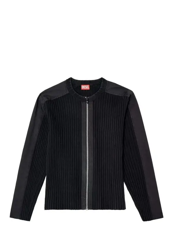 DIESEL® K-matty Ribbed Zip-up Cardigan - Black