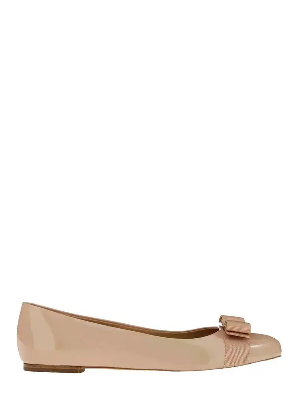 FERRAGAMO Varina Bow-detail Patent Ballet Flats - Neutrals