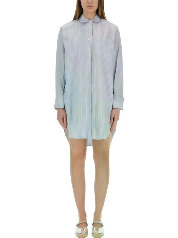 Michael Kors Pinstripe Button-up Shirt Dress - Blue