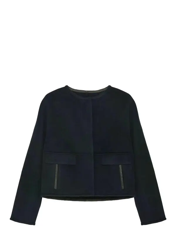 YVES SALOMON Wool-cashmere Jacket With Leather Trim - Blue