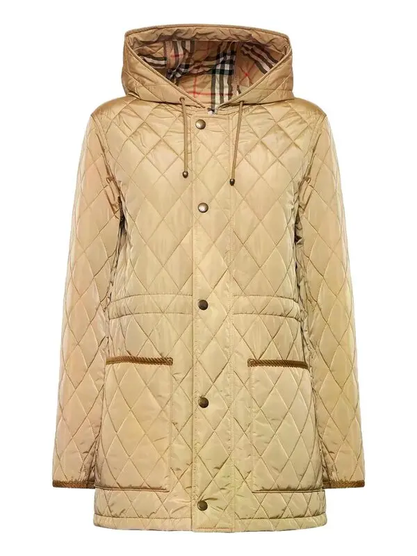 Burberry Quilted Nylon Parka With Check Lining - Neutrals