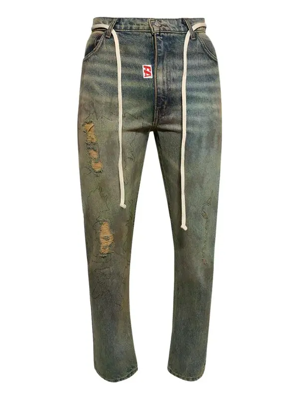 RRR123 Distressed Slim-cut Denim Jeans - Blue