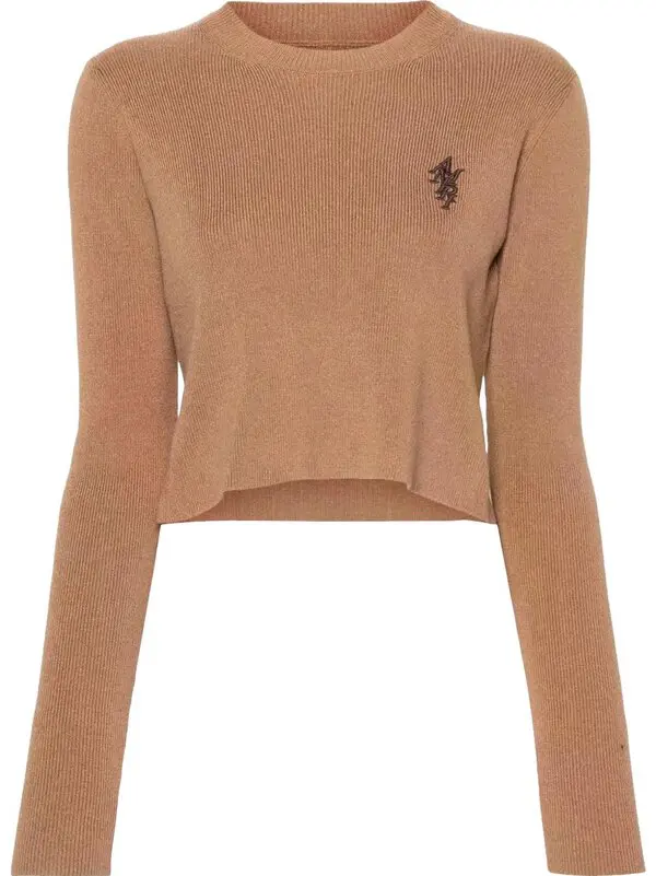 Amiri Logo-embroidered Cropped Jumper - Brown