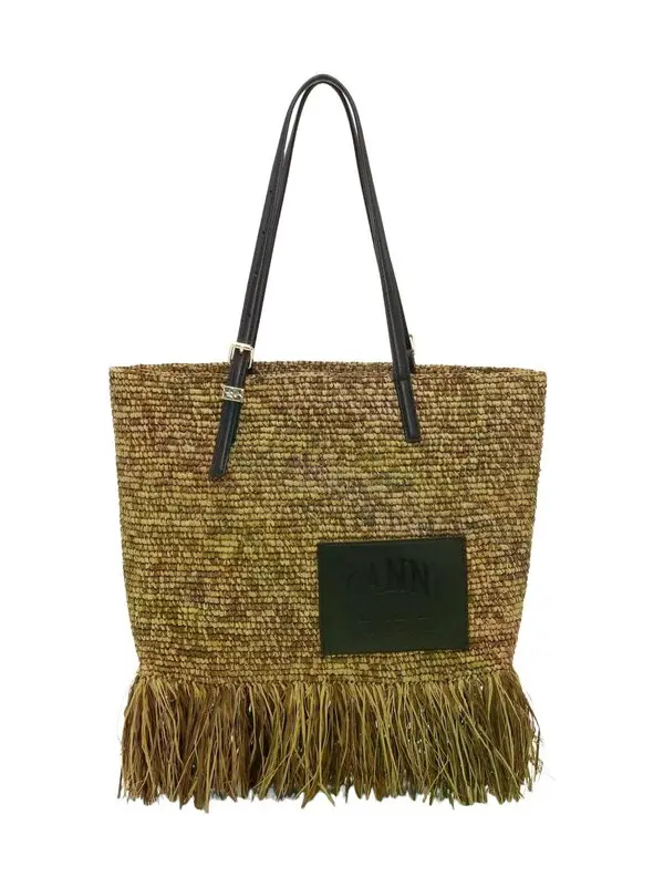 GANNI Raffia Tote Bag - Neutrals