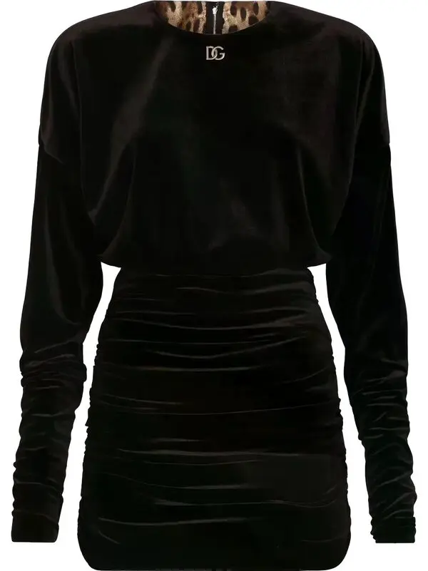 Dolce & Gabbana Dg Logo Draped Velvet Mini Dress - Black