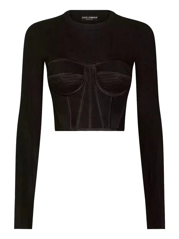 Dolce & Gabbana Ribbed Knit Bustier Jumper - Black