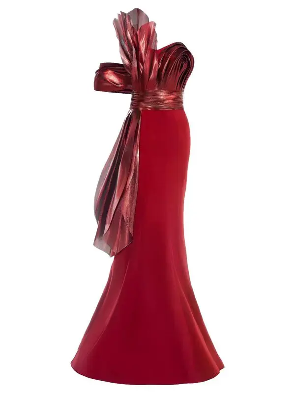 GABY CHARBACHY Asymmetric Mermaid Gown - Red