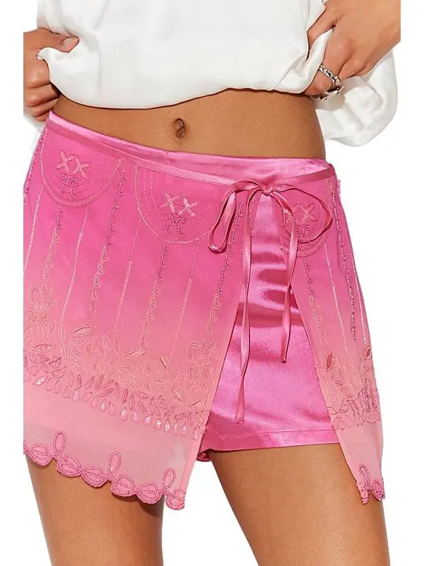 Free People Beaded Wrap Skort - Pink Combo