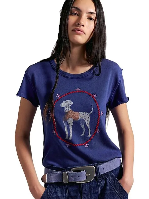 Free People We The Free Fur Friend Tee - Dalmatian Navy Blue