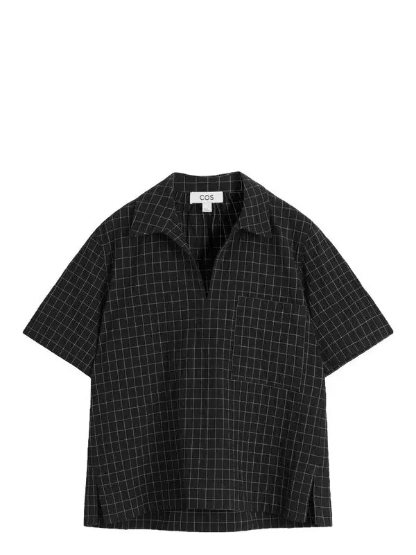 Cos Open-collar Checked Shirt - Black