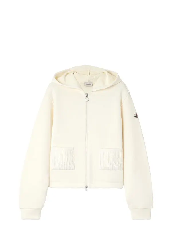 Moncler Cotton-blend Jersey Hoodie With Ribbed Knit Trim - Cream