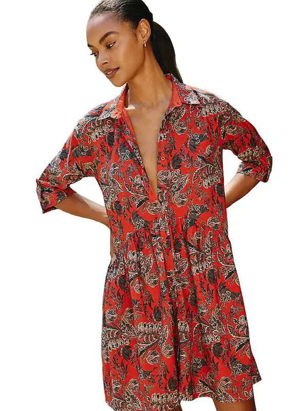 RO'S GARDEN Deauville Swing Mini Dress - Orange Pattern