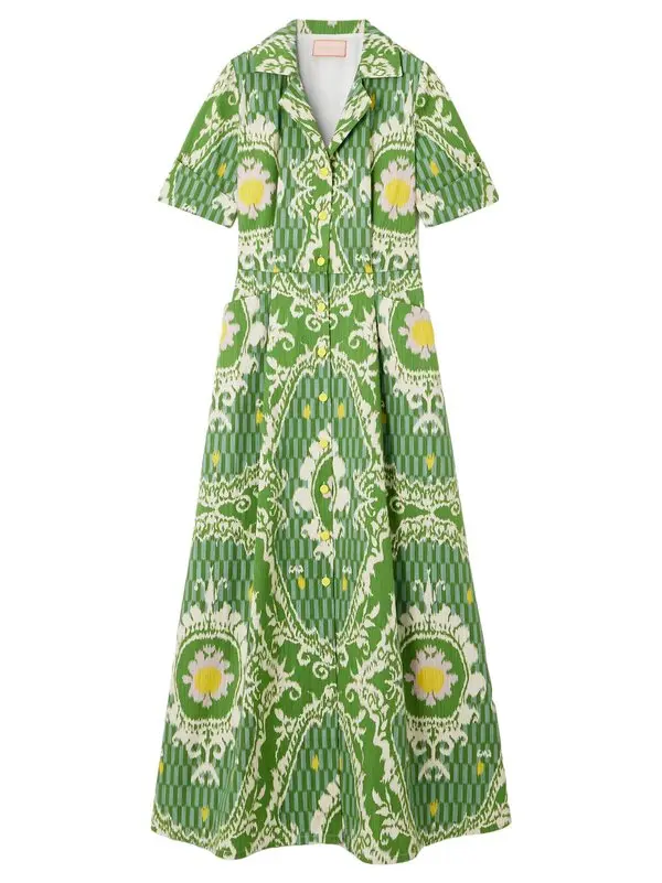 MARTA FERRI Maria Printed Organic Cotton Maxi Shirt Dress - Green
