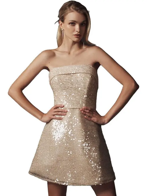 ANNE BARGE Dancing Queen Strapless Sequin Mini Dress - Champagne