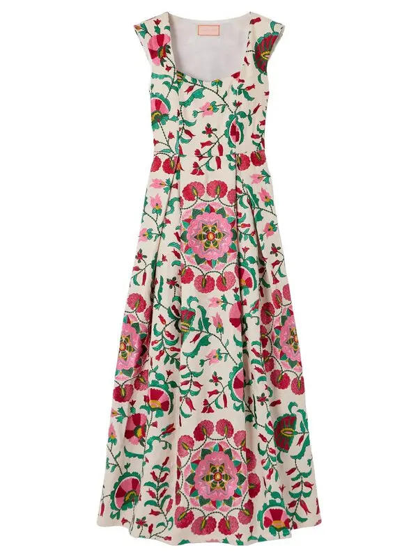 MARTA FERRI Guenda Embroidered Linen-blend Maxi Dress - Multi