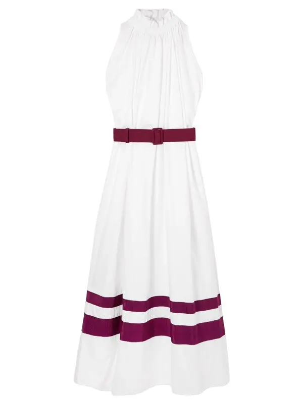 MARTA FERRI Camogli Grosgrain-trimmed Belted Cotton-twill Midi Dress - White