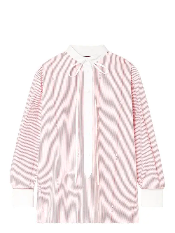 Gucci Tie-detailed Striped Cotton-poplin Shirt - Pink