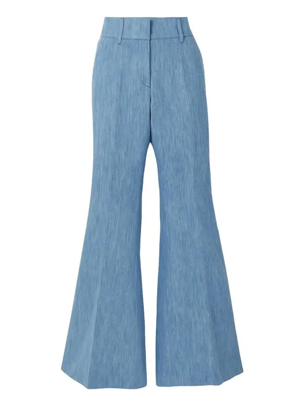Gabriela Hearst Rhein Cotton And Linen-blend Chambray Flared Pants - Blue