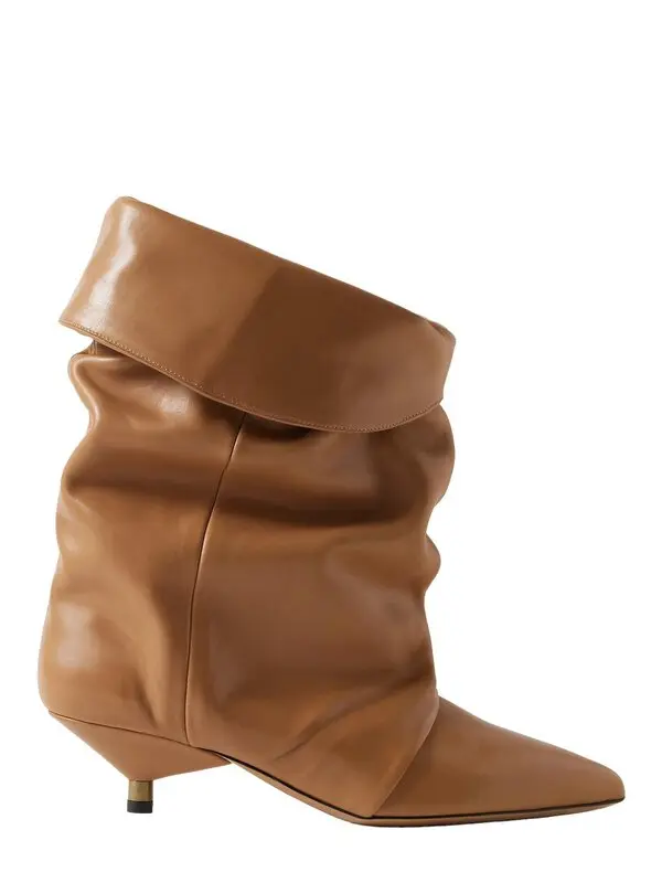 Isabel Marant Edrik Gathered Leather Ankle Boots - Brown