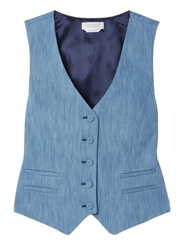 Gabriela Hearst Coleridge Cotton And Linen-blend Chambray Vest - Blue