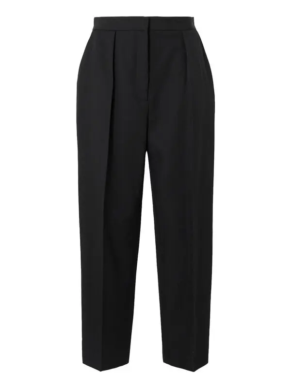 Balmain Pleated Grain De Poudre Wool Tapered Pants - Black